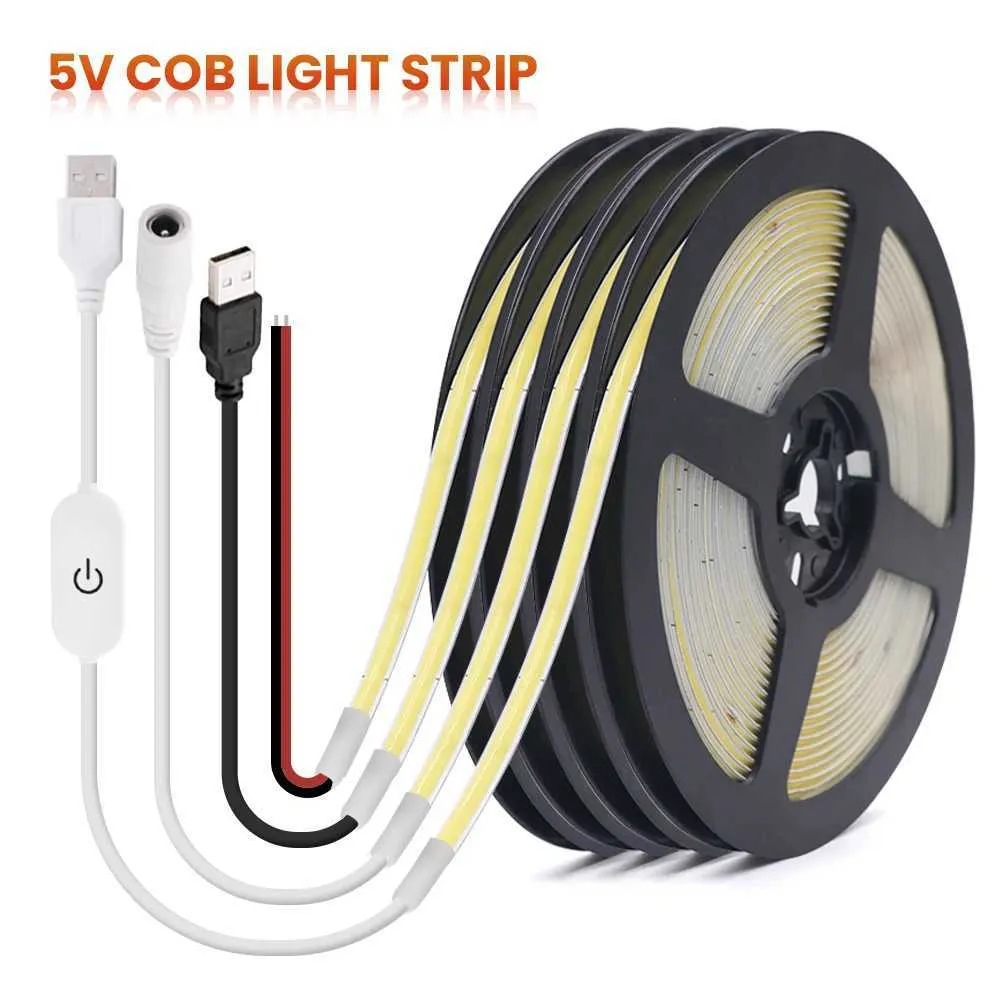High Density Dimmable COB Cob Led Strip Lights With USB, 320LEDs/M, 5V, Ribbon Linear Lighting ...