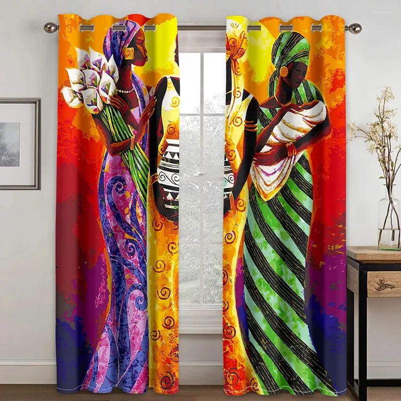 3D Printed African Women's Studio Mcgee Curtains Thin Window Treatment ...