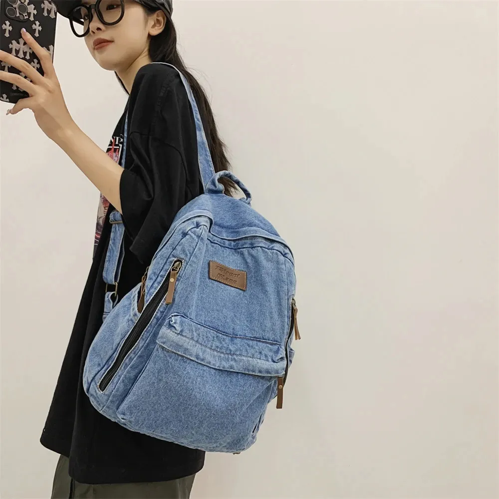 Denim Backpack Purse with Soft Handle for Travel and School, Multi ...