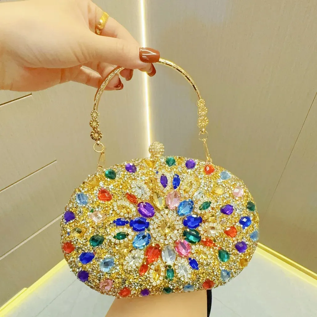 Elegant Diamond Evening Clutch: Golden Mini Purse with Chain - Perfect ...