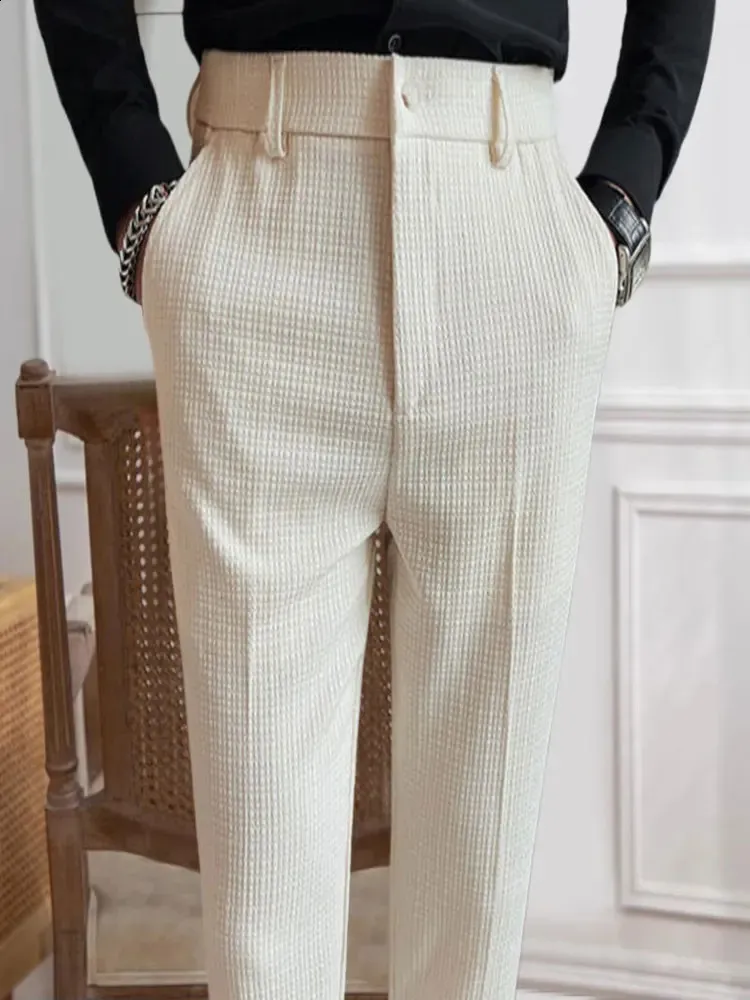 Hombre Italian Mens Formal Pants High Waist Straight Dress Trousers ...