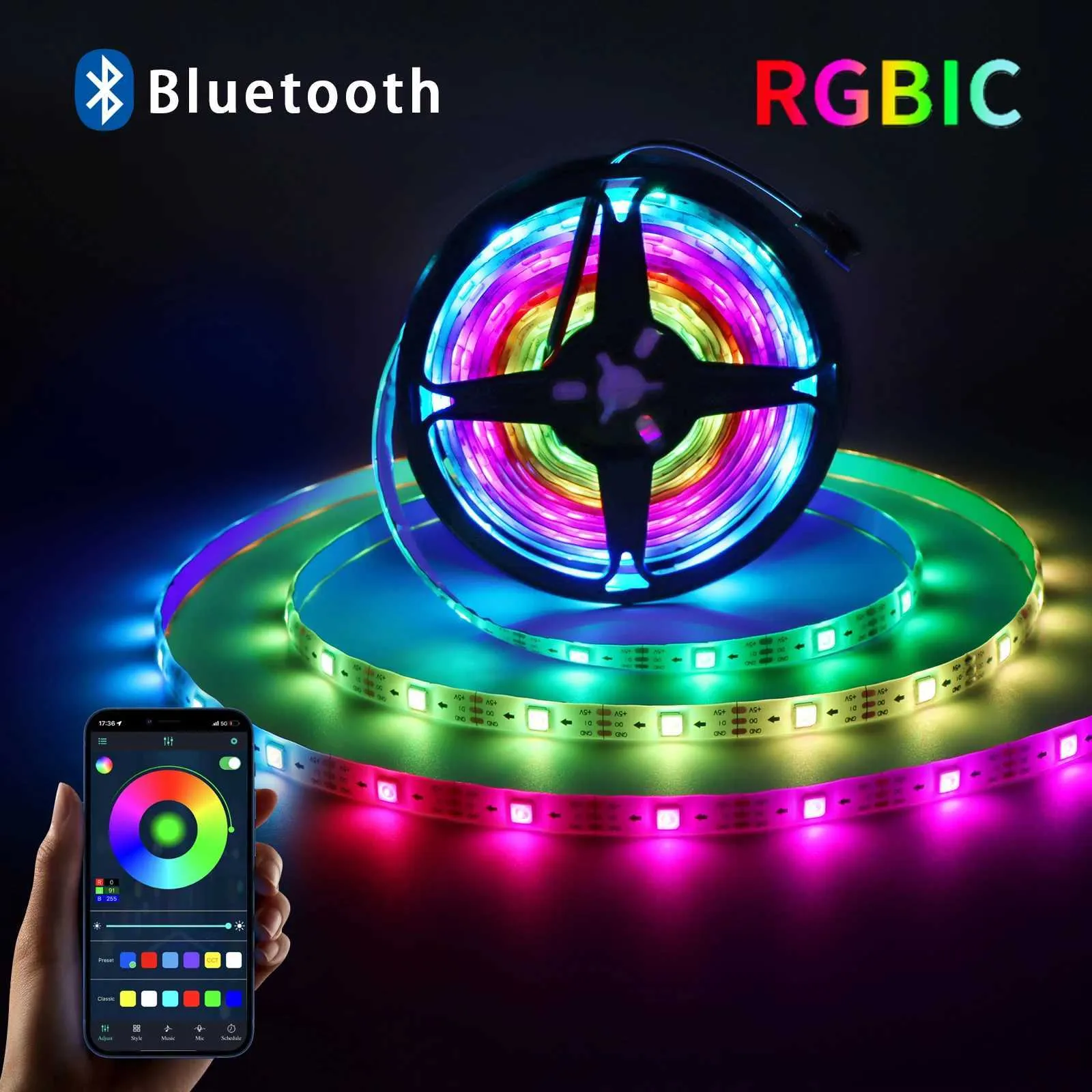 5V USB Waterproof LED Strip, APP & Remote Control RGBIC TV Backlight ...