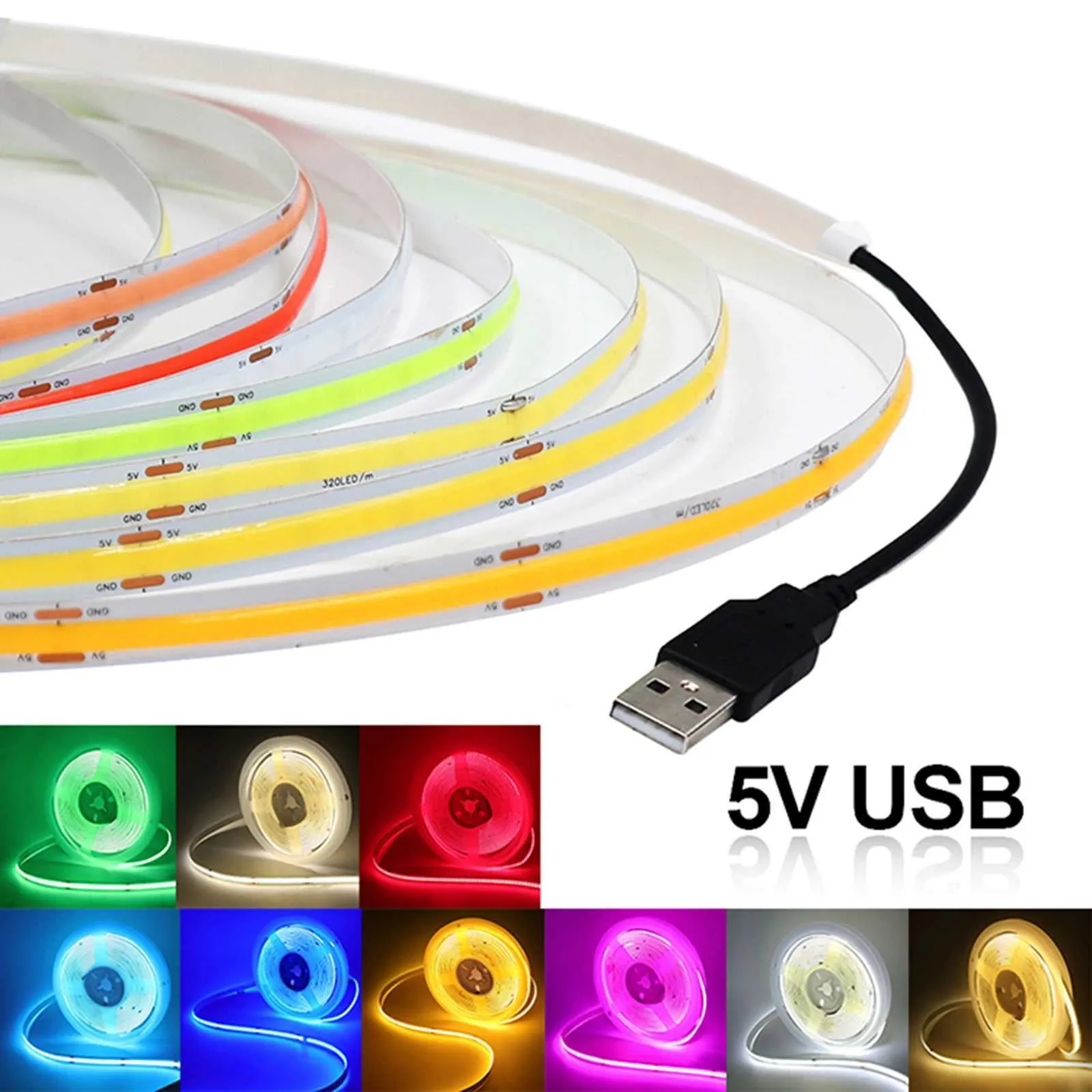 Flexible 5V USB COB LED Strip Light - High Density, Vibrant Colors ...