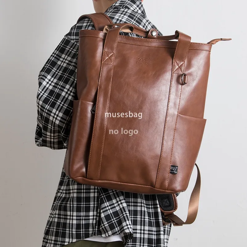 Korean Backpacks: Men's Faux Leather Laptop Backpack, Korea Shoulder ...
