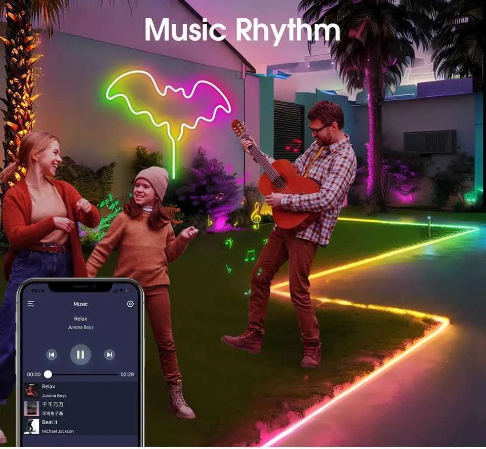 USB Powered RGBIC Neon LED Strip Lights: Waterproof, Bluetooth App ...