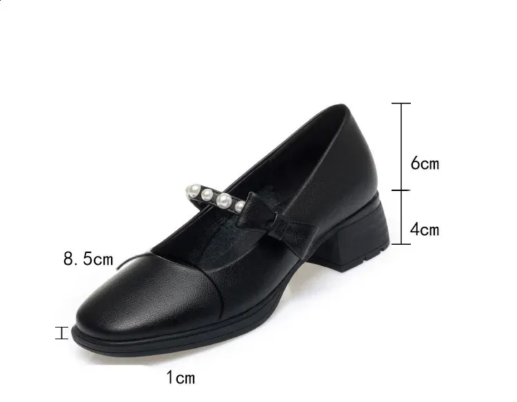 Elegant Pearl Bow Mary Janes: Breathable Leather Pumps for Spring ...