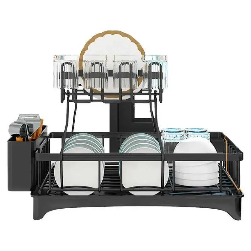 Premium 2-Tier Plate Disk Rack & Drainer Set - Space Saving Design ...