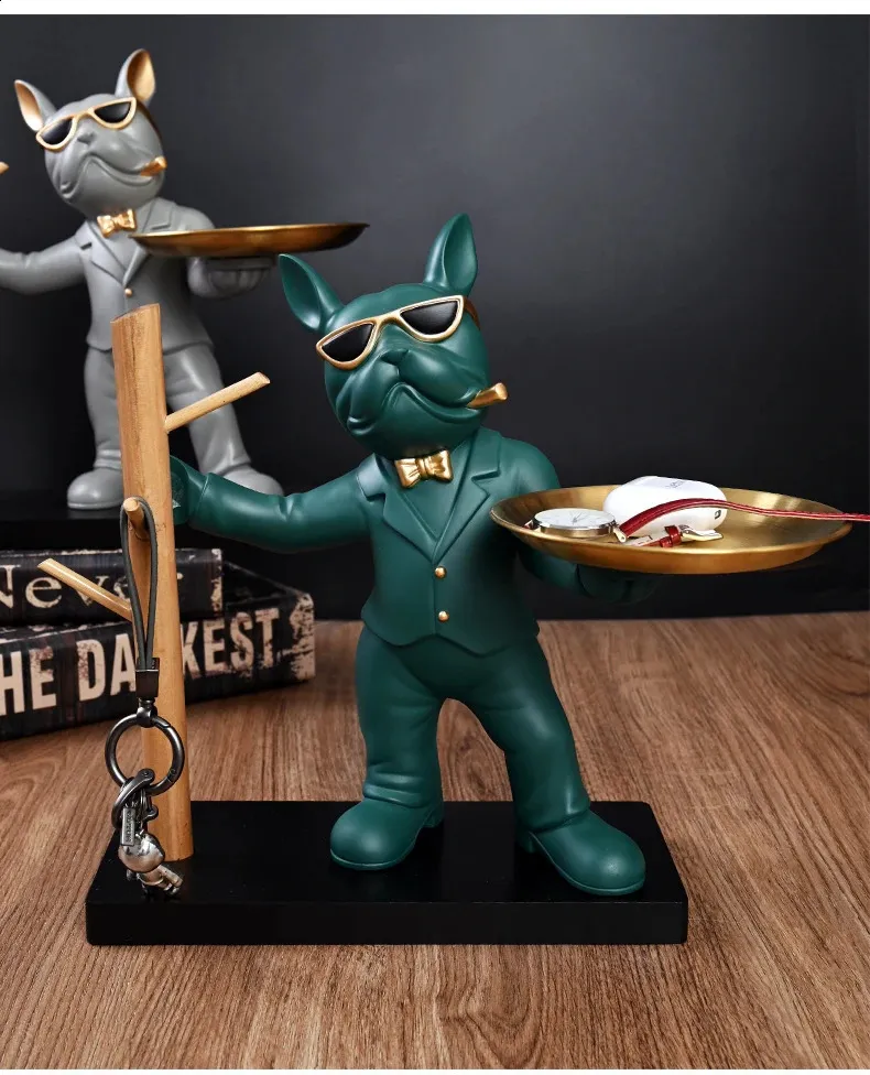 Dog Statues For Home: Resin Dog Butler Sculpture With Tray, Wooden ...