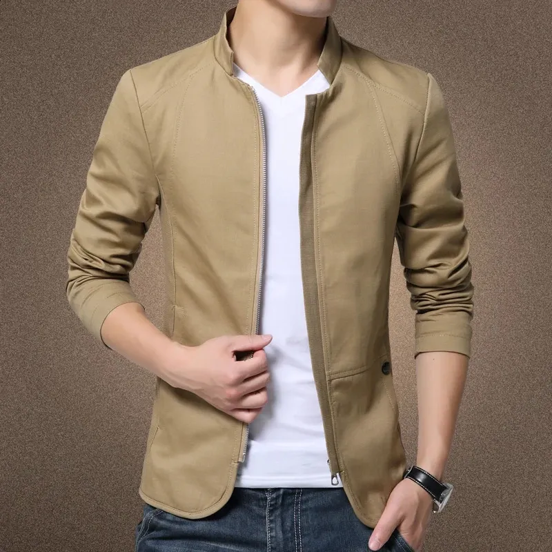 Slim Fit Men's Business Casual Jacket: Fashionable Standing Collar Coat ...