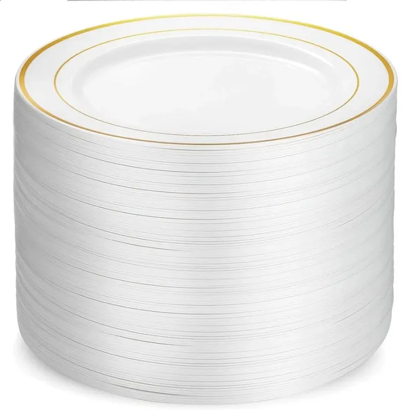Premium 100-Piece Elegant Disposable Dinnerware Set with Platinum-Ring ...