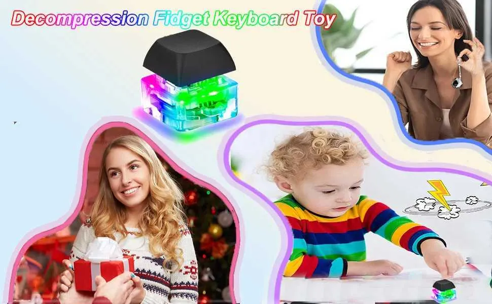 LED Keyboard Fidget Toys Keychain Keyboard Fidget Key Chain ...