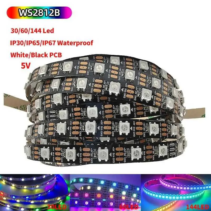 WS2812B IC Intelligent LED Pixel Strip 5050 Full Color RGB 5m IP30/IP65 ...