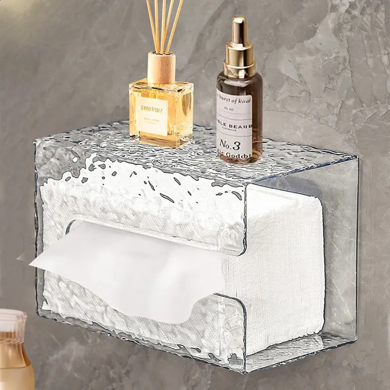 Punch Free Wall Mounted Tissue Box Holder Modern Bathroom Storage With ...