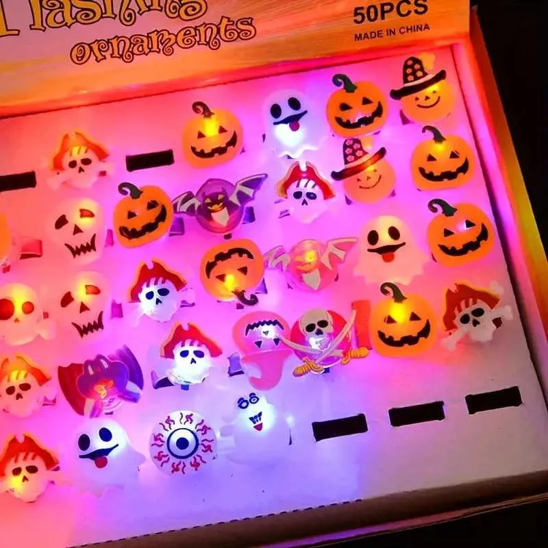 50-Piece LED Flashing Finger Lights Rings: Cartoon Novelty Glow Rings ...