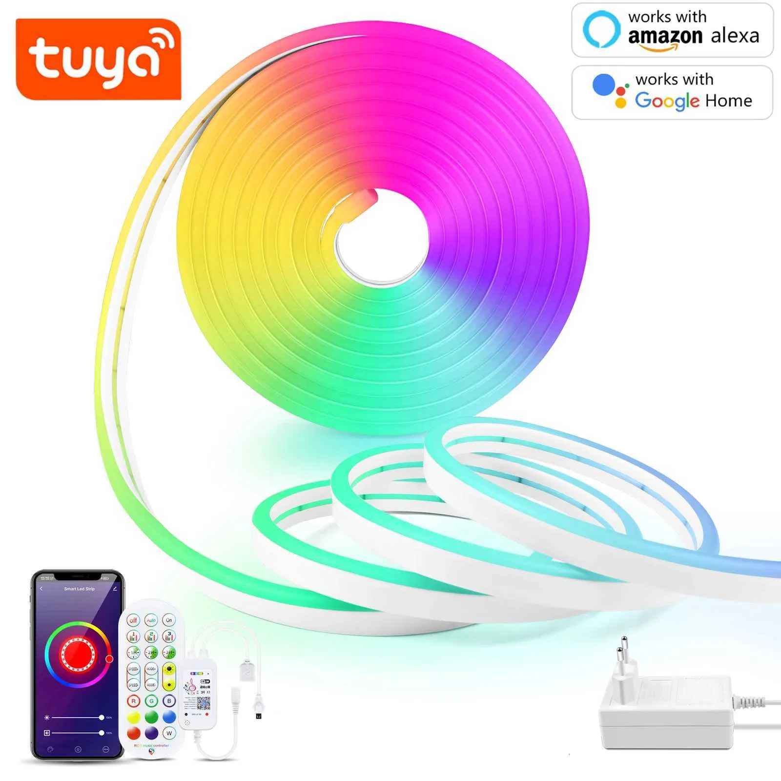 EU plug DC12V-24V RGB neon light LED strip 1/2/3/4/5/10/15m WiFi neon ...