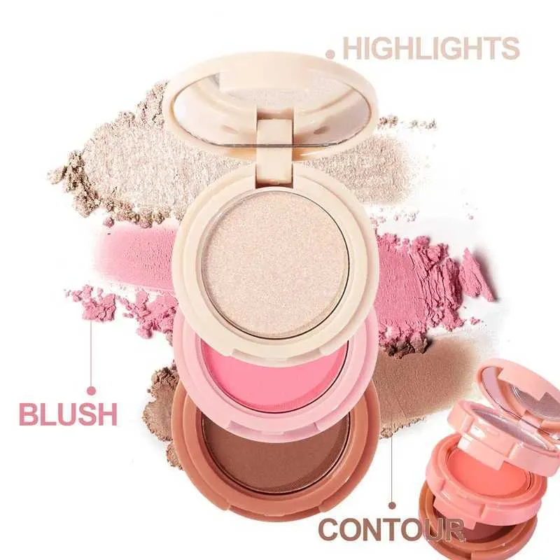 3 In 1 Highlight Powder Blush Contour Palette Face Shimmer Brighten ...