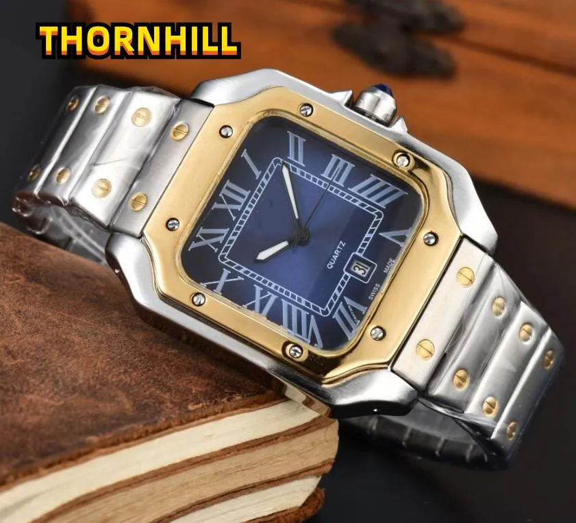 Square Face Roman Number Tank Dial Men Watch Luxury Full Stainless ...