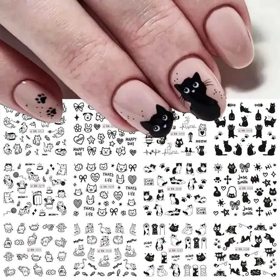 Black Cat Nail Art Water Decals: 12 Cute Cartoon... From Swagger ...
