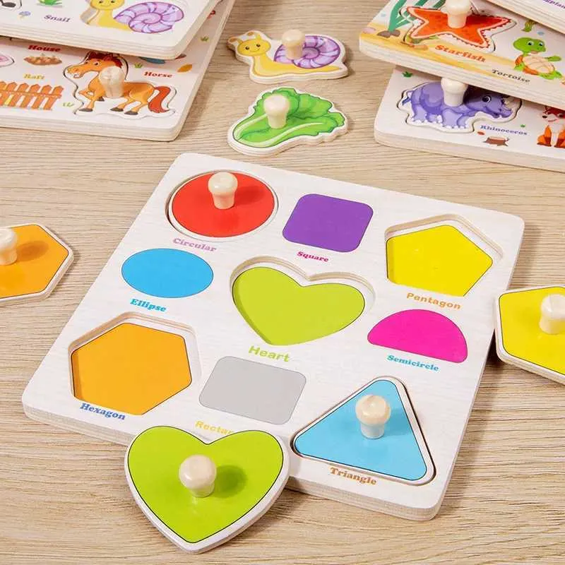 Cartoon Animal Wooden Jigsaw Puzzle - Hand Grab Montessori Toys for ...