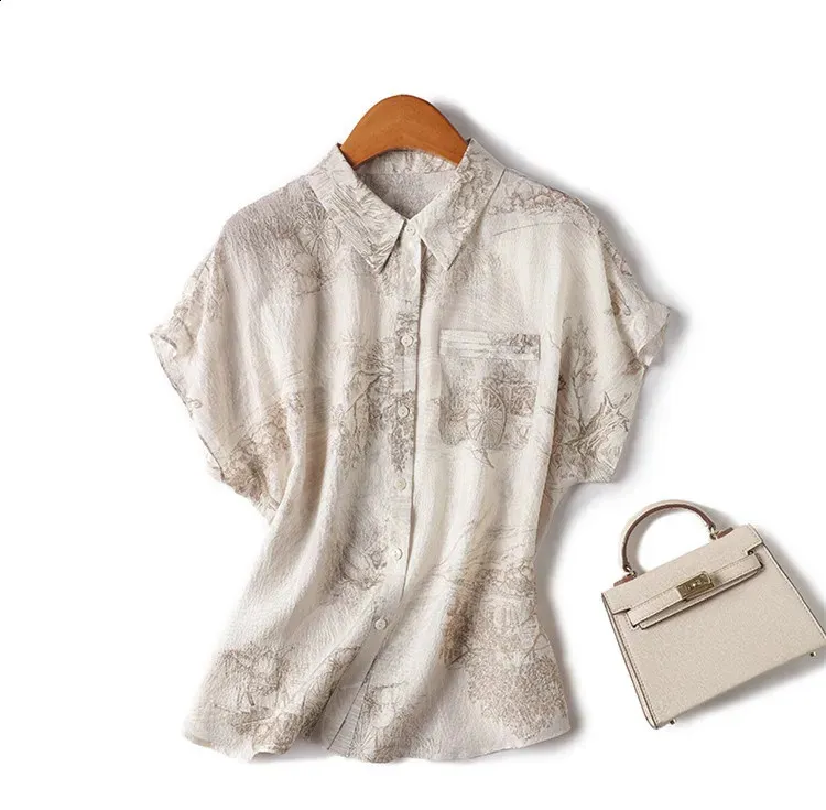 Women's Short Sleeved Silk Shirt, Retro Print, Summer and Fashionable ...