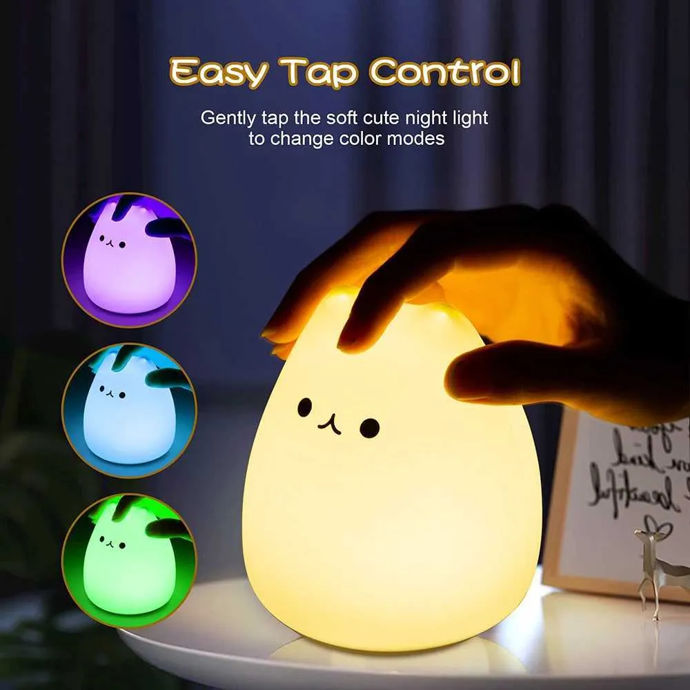 Cute Cat Night Light - LED Touch Sensor Lamp, Changing Silicone Light ...