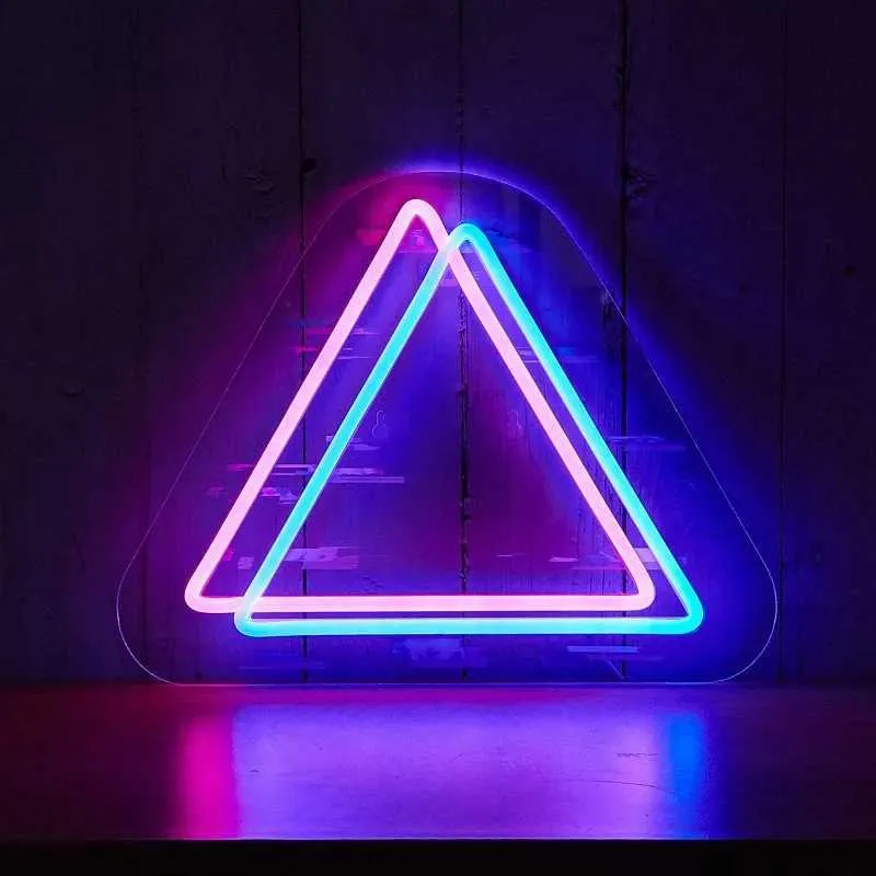 Glitch Style Neon Sign LED Red & Blue Triangular Dimmable USB Wall ...