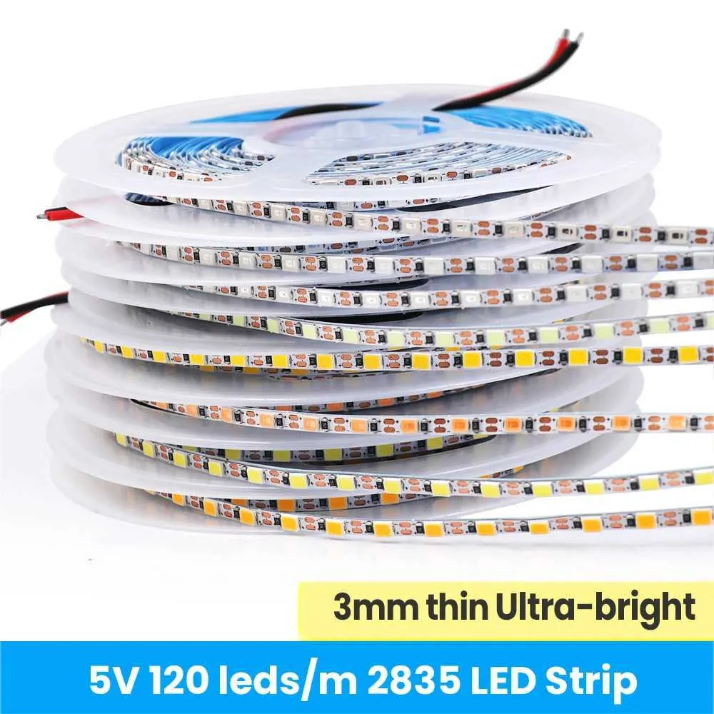 DC 5V LED Strip Narrow PCB Width 3MM 120Leds/M SMD 2835 3000K 4000K ...