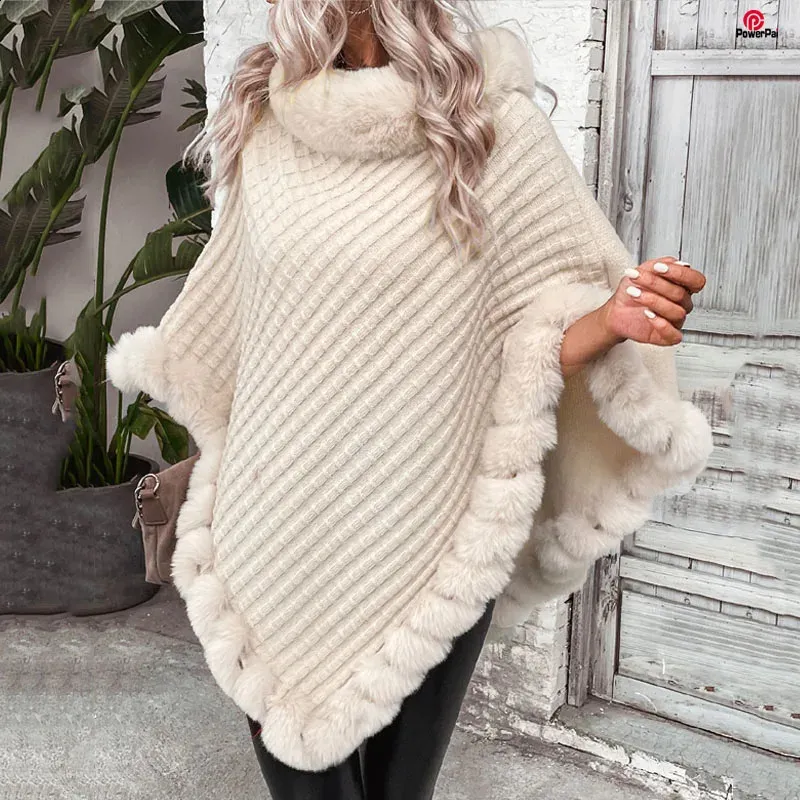 Plaid Faux Fur Pullover Cape Coat - Warm Winter Poncho Shawl for Party ...