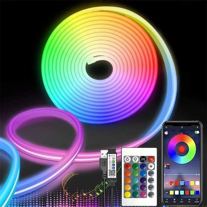 RGB Neon LED Rope Lights - Waterproof USB Strip with App & Remote ...