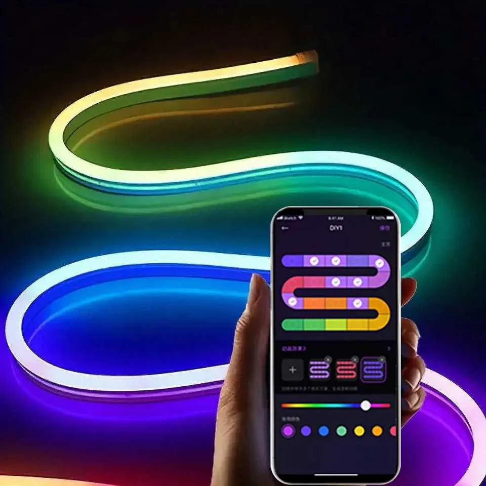 LED Neon Rope Lights RGB 1/2/3M Silicone Neon Tape Lights For Room Wall ...