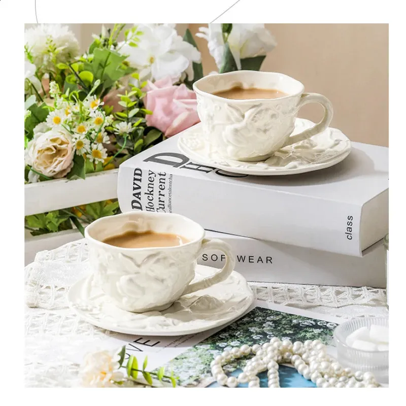 Elegant Fluted Tea Cups - Premium Ceramic Coffee Mug, Unique Water ...