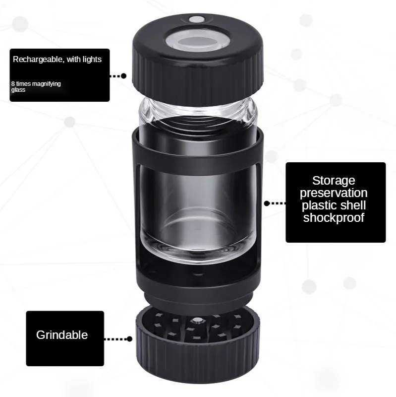 LED Light Tobacco Jar Grinder Site With Moisture Proof Glass And Sealed ...
