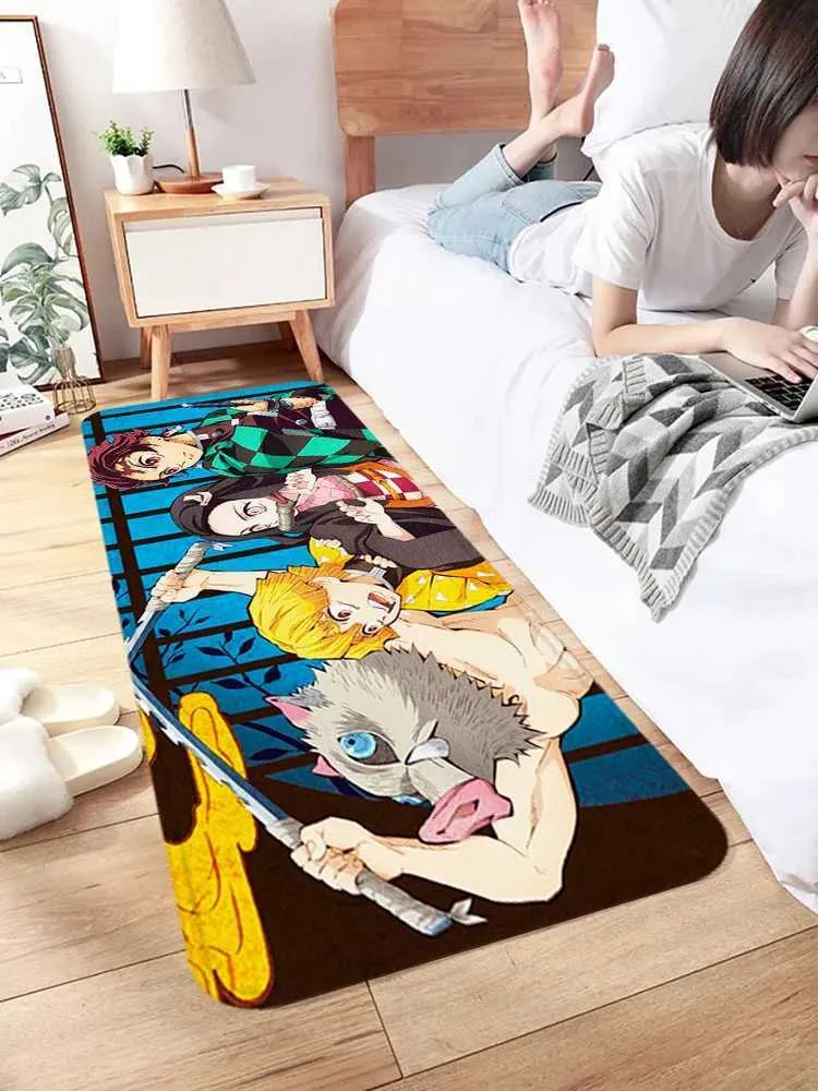 Demon Slayer Anime Room Rug Kawaii Kids Doormat Anti Slip Floor Mat for Entrance Hallway Kitchen Soft Durable Carpet