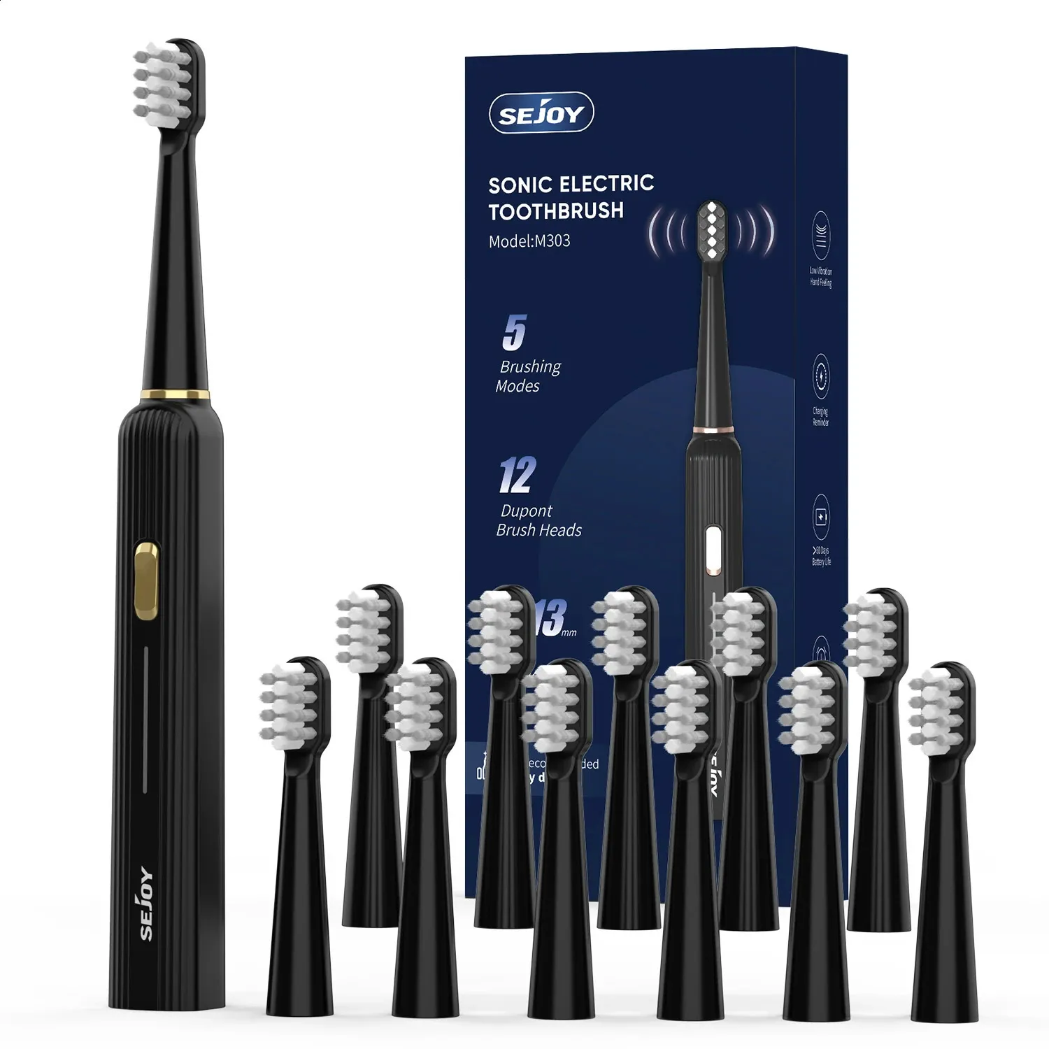 Rechargeable Sonic Toothbrush with 5 Modes & 12 Brush Heads - Deep ...