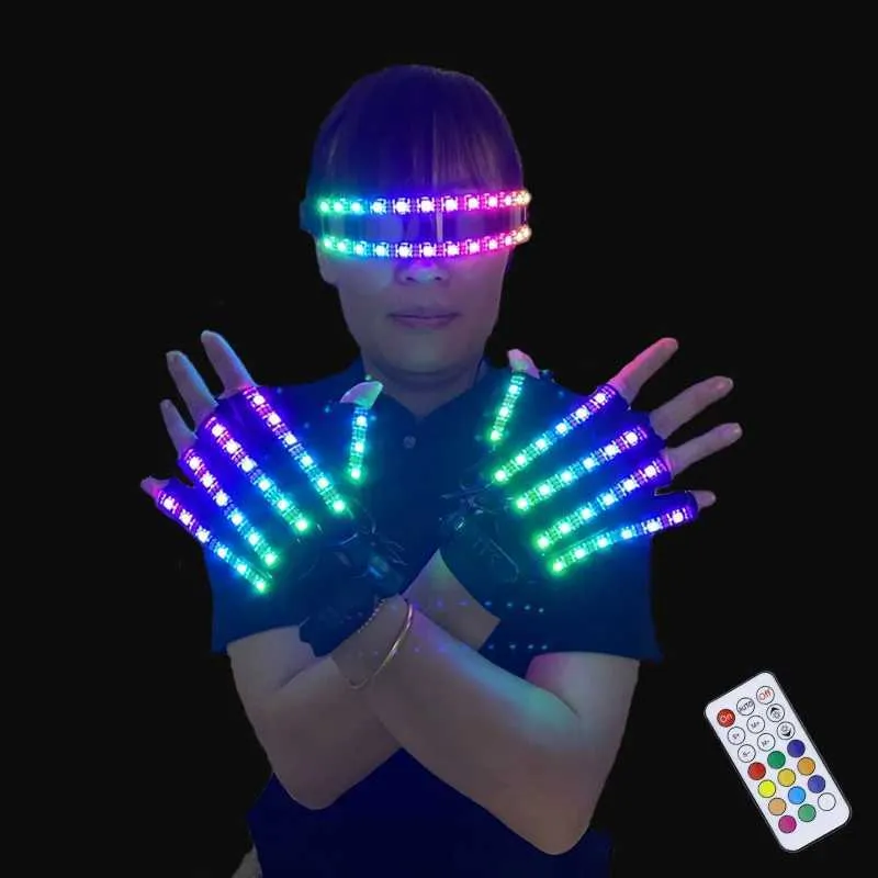 Full Color LED Rave Gloves with Remote Control - Flashing Finger Lights ...