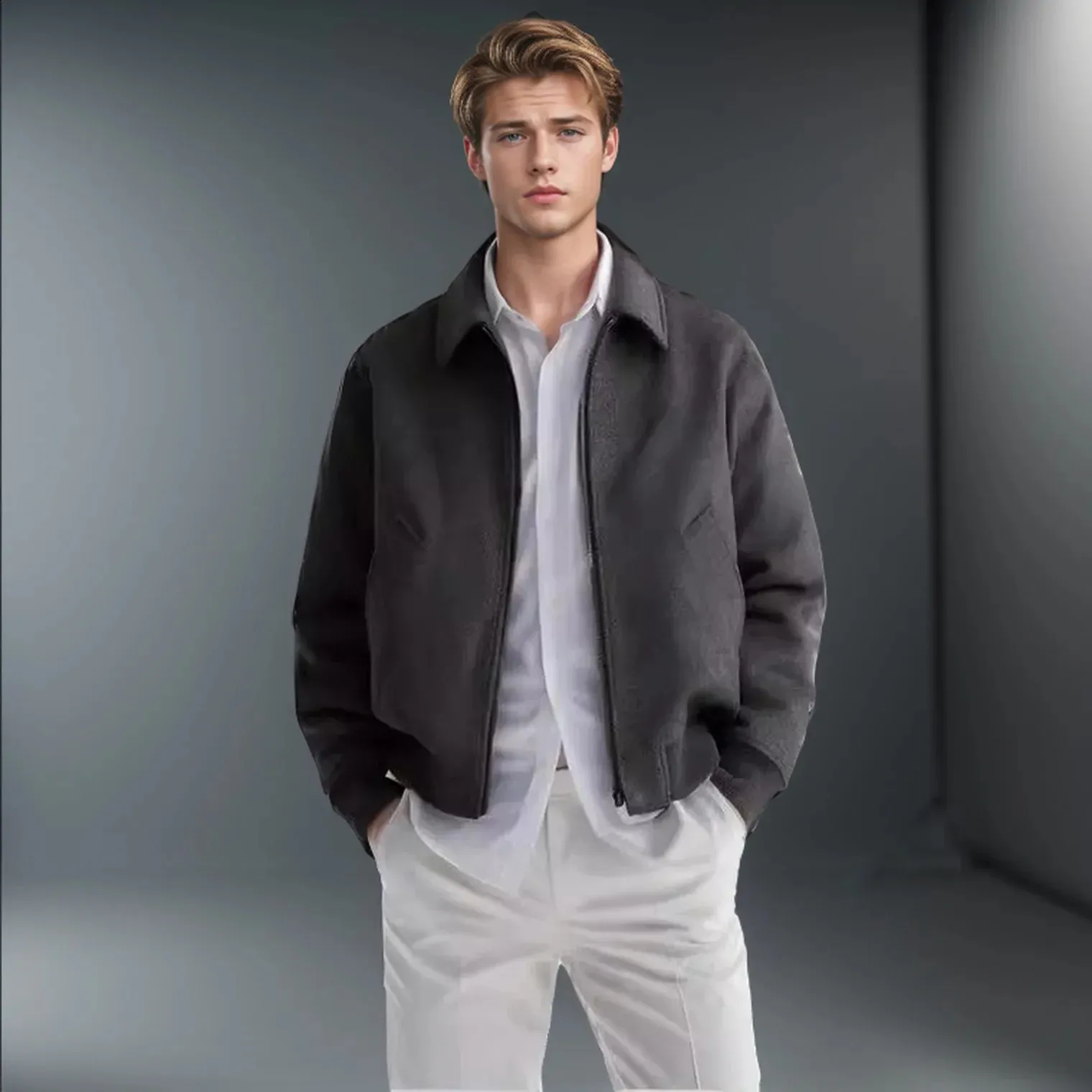 Mens Spring & Autumn Wool Blend Coat - Stylish Solid Color Jacket, Shop ...