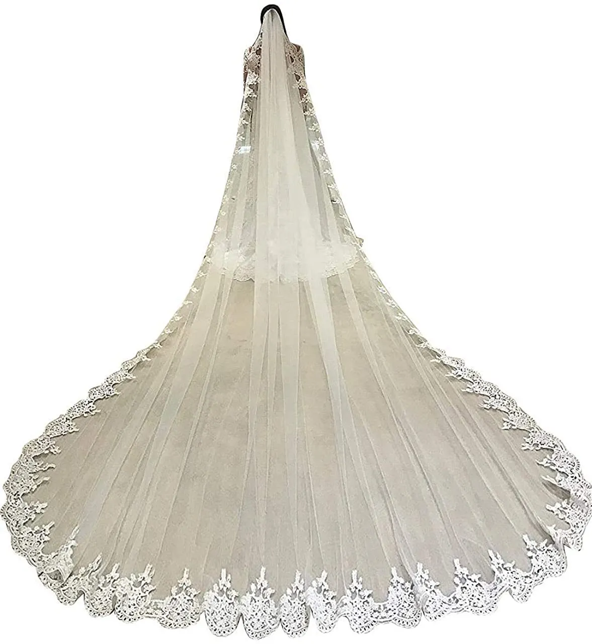 Cathedral Length Bridal Veil - Floral Lace Applique, Elegant Wedding ...