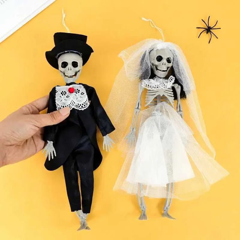 Halloween Skeleton Bride & Groom Ornament - Spooky Skull Decoration ...