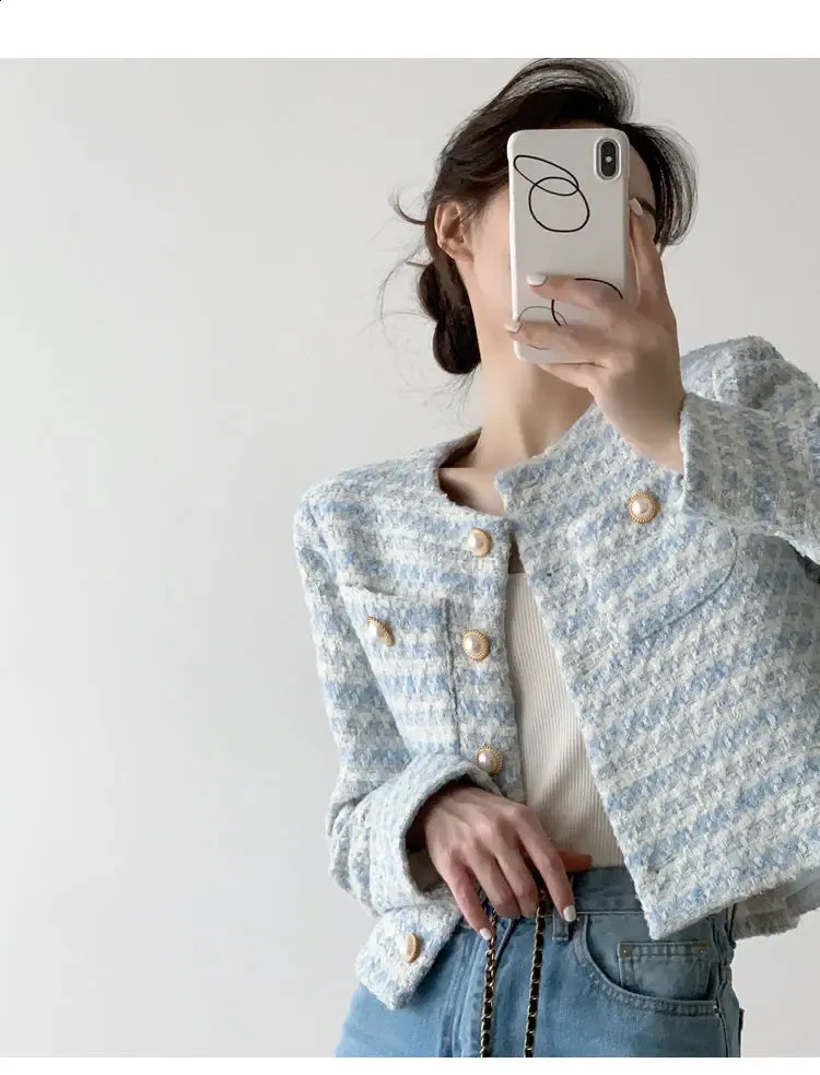 Korean Fashion Women's Long Sleeve Tweed Jacket Coat - Autumn Winter O ...