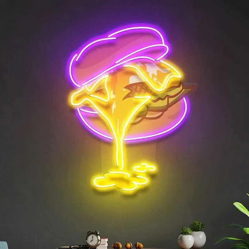 Hamburger LED Neon Sign - Vibrant Acrylic Artwork, Restaurant & Bar ...
