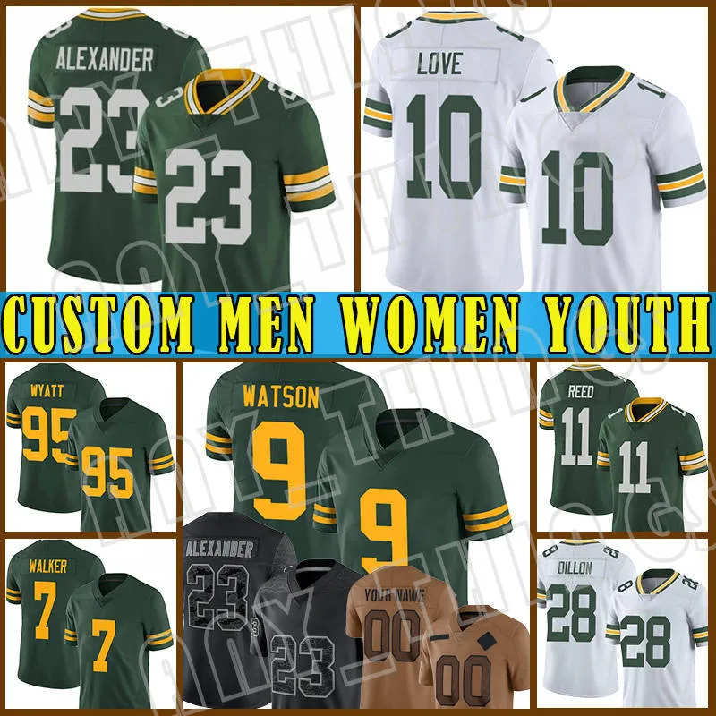 10 Love 9 Watson Football Jerseys 11 Jayden Reed 28 AJ Dillon ...