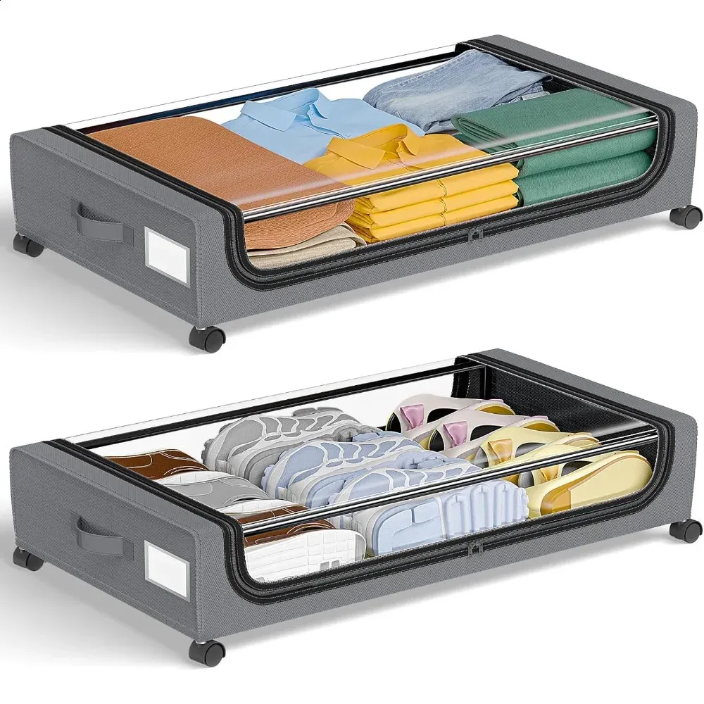 XXL Underbed Storage Container with Wheels - 48L Covered Rolling Drawer ...