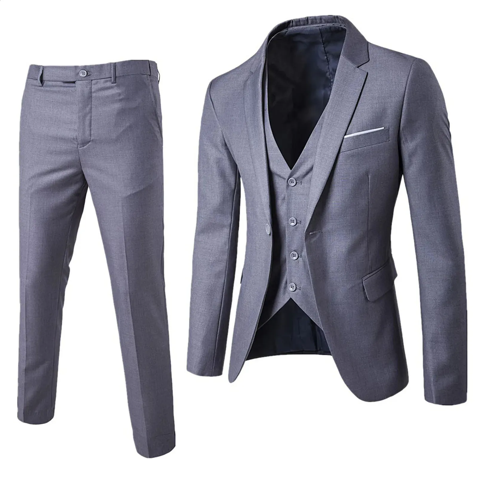 Formal Pants Suits: Men's Solid Color Suit Set Blazer, Vest & Trousers ...