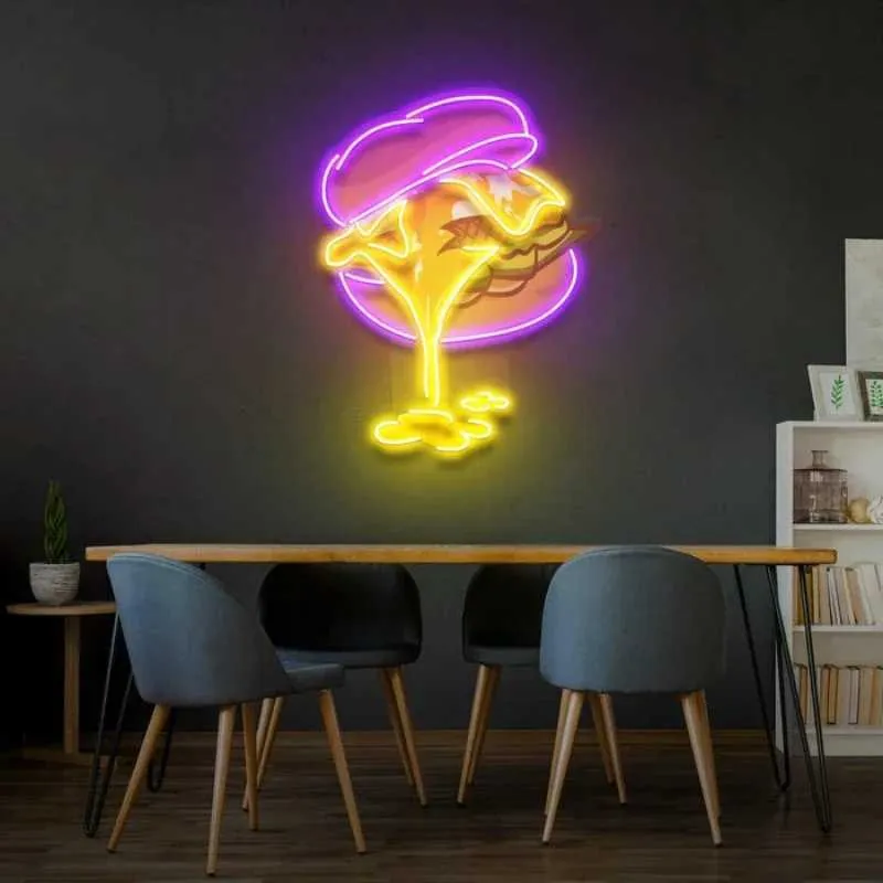 Hamburger LED Neon Sign - Vibrant Acrylic Artwork, Restaurant & Bar ...