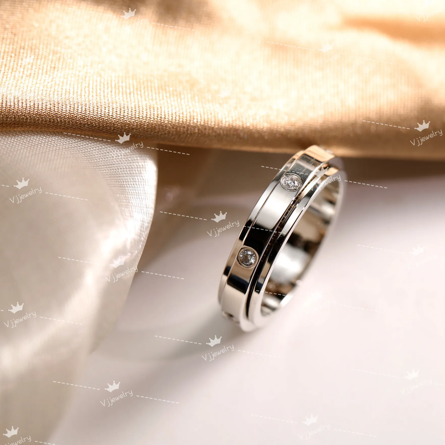 Rotating Rings: Sterling Silver Band With Simulated Diamonds Elegant ...