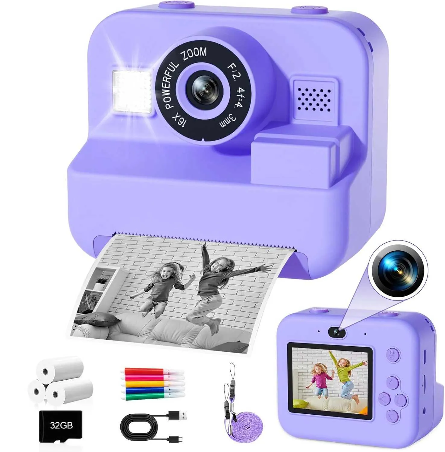Instant Print Camera for Kids - 1080P HD, 32G Card Included! Fun ...
