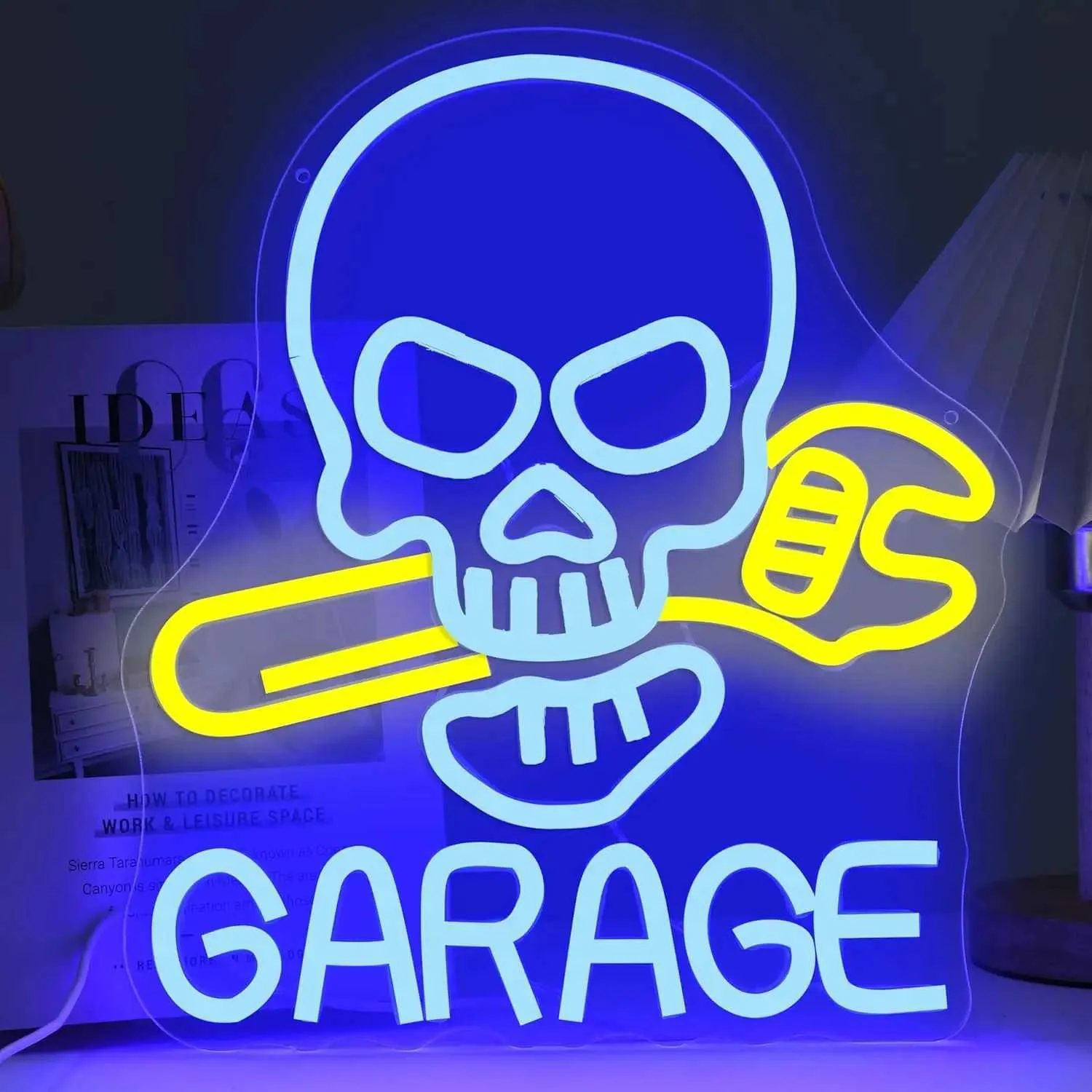 Skull Garage Neon Sign USB Powered LED Neon Light For Man Cave Garage ...