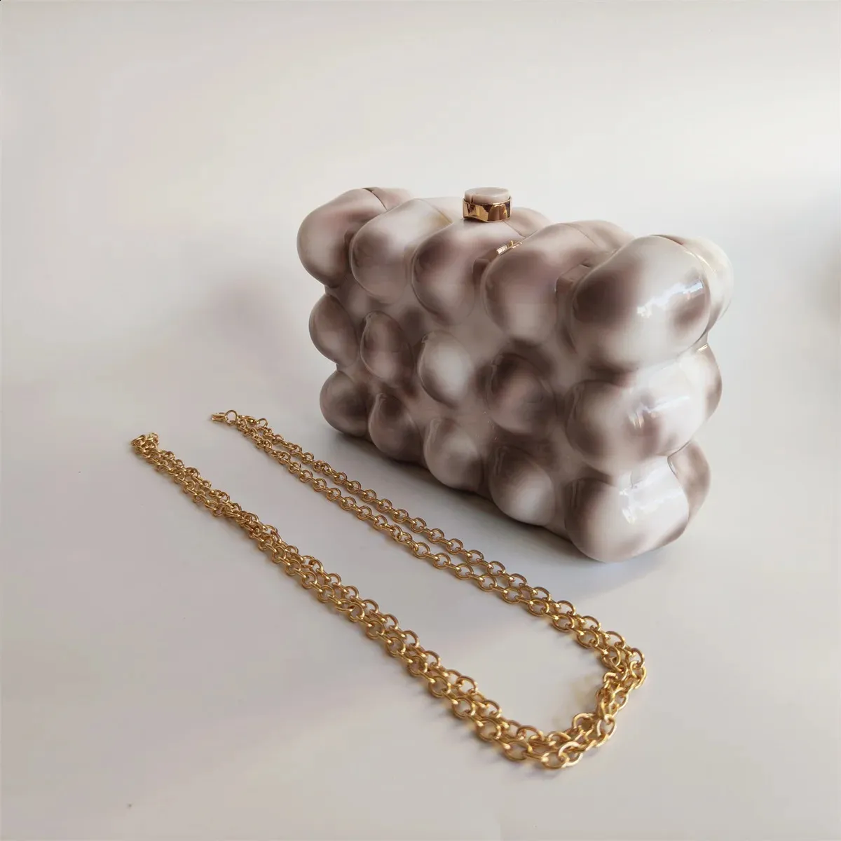 Rose Red Mini Clutch: Fashionable Pearl Marble Acrylic Bag, Handmade ...