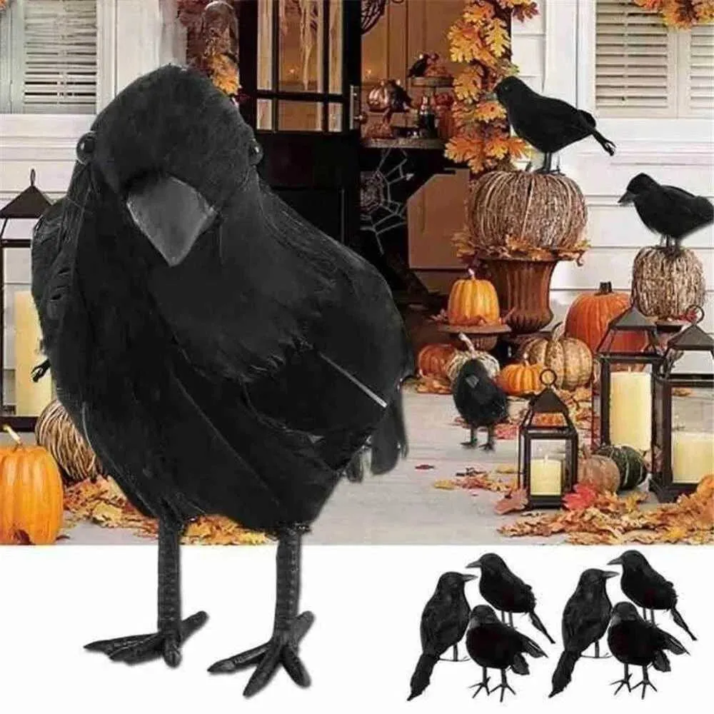 Creepy Halloween Props: Realistic Black Crow Halloween Decoration ...