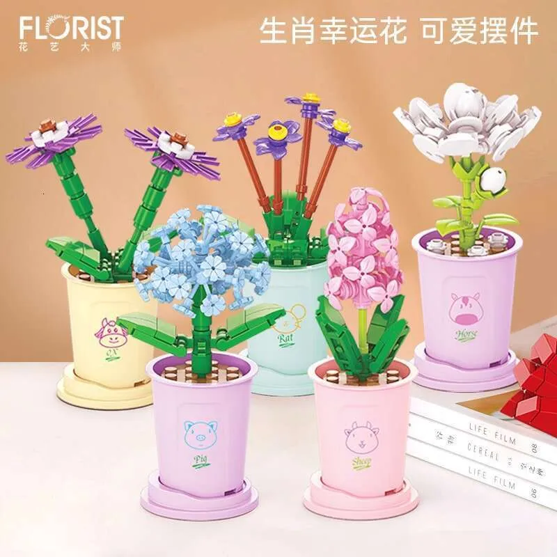Creative Flower Bouquet Block Miniature Building Blocks Toy for ...